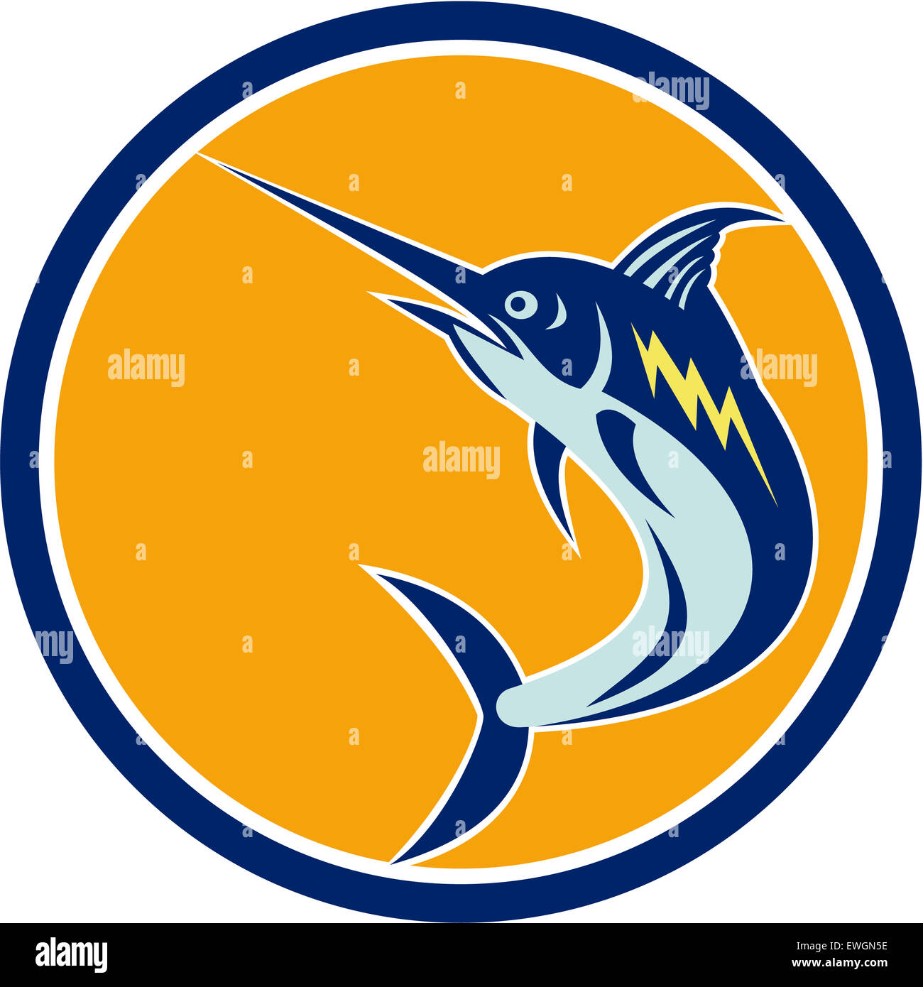Illustration of a blue marlin fish jumping viewed from side set inside ...