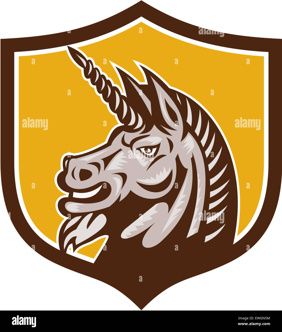 Illustration of a unicorn horse head viewed from the side set inside ...