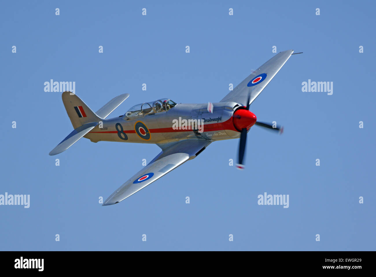 Airplane Fighter WWII Hawker Sea Fury flying at 2015 Planes of Fame Air ...