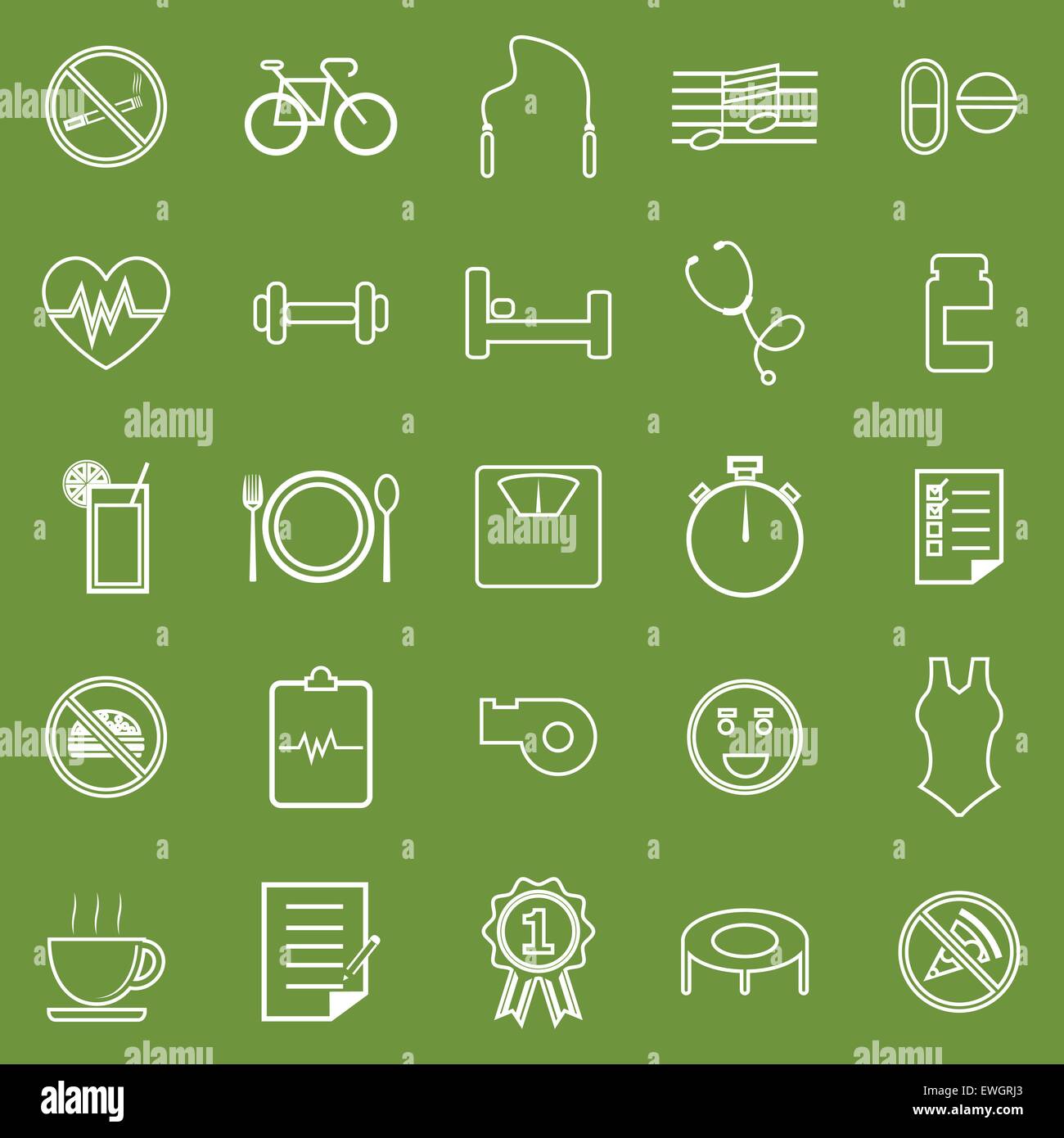 Wellness line icons on green background, stock vector Stock Vector ...