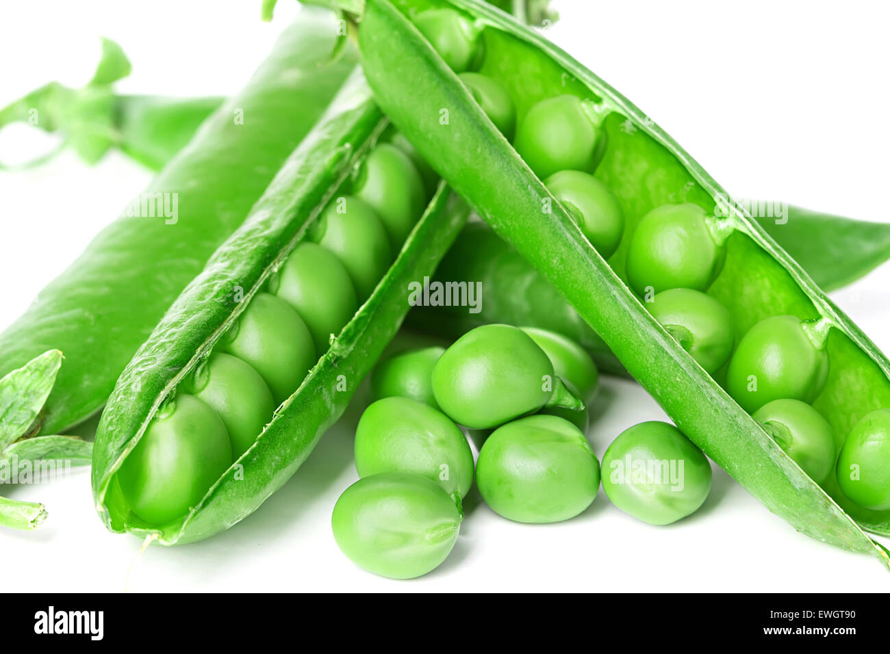 Fresh green peas pods isolated on white background Stock Photo - Alamy