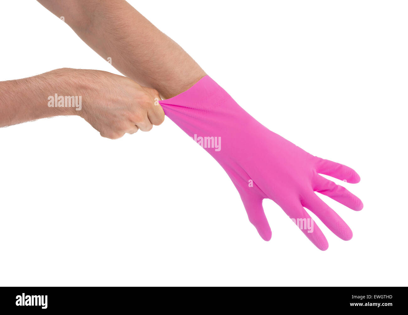 Hand in pink glove - isolated on white background Stock Photo - Alamy