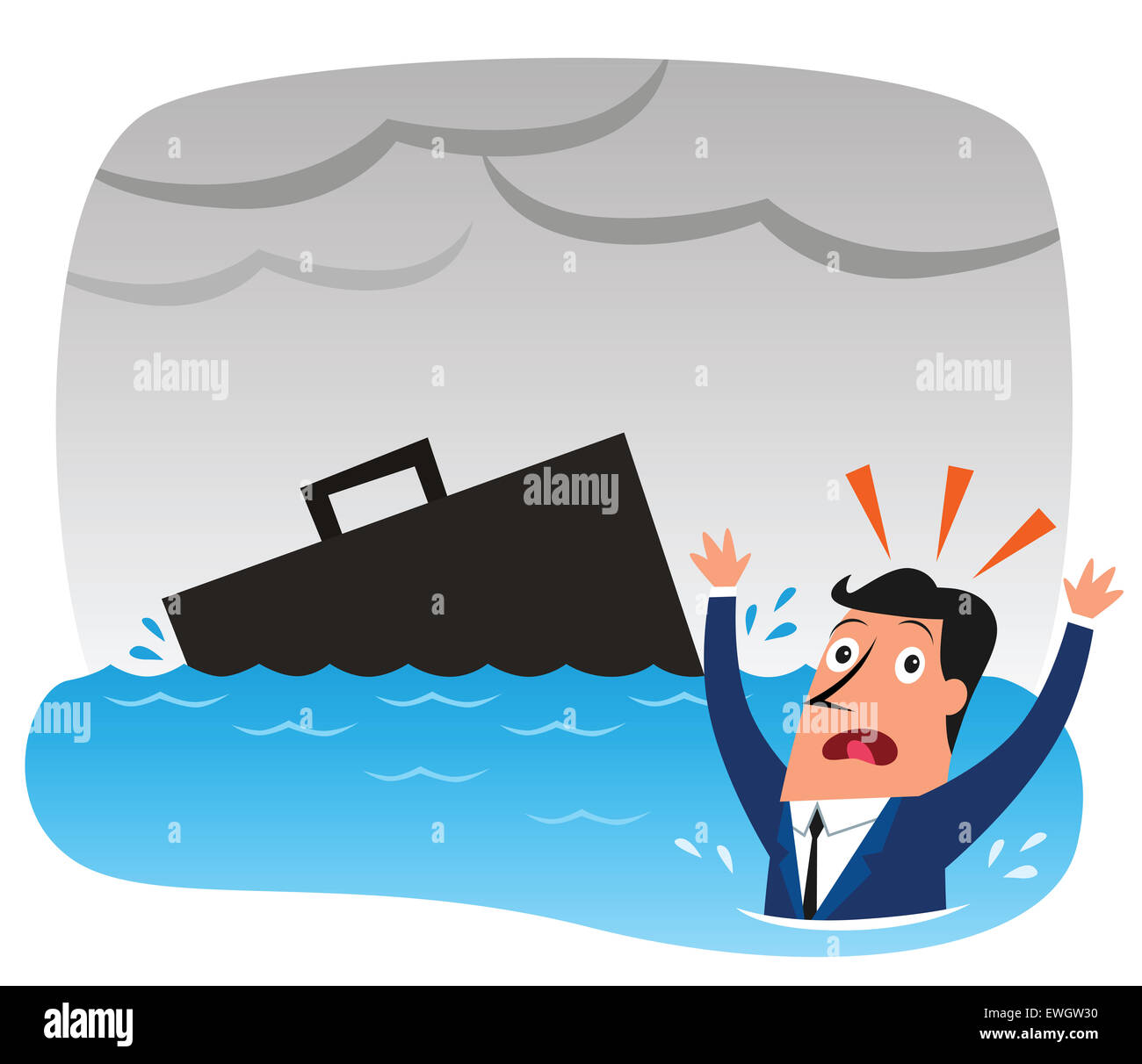 Businessman sinking down in recession Stock Photo - Alamy