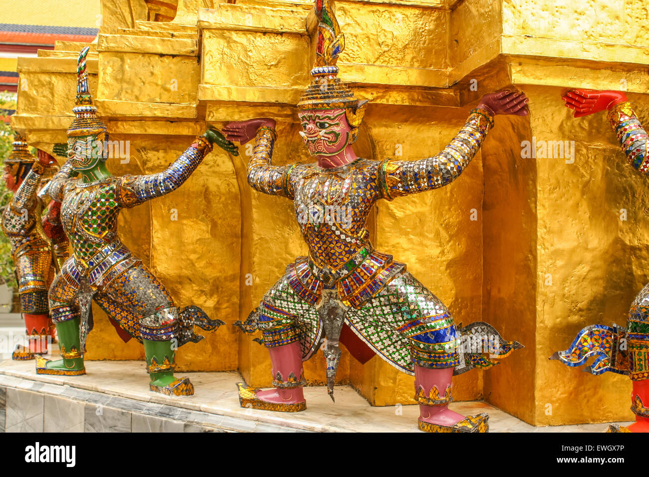 Mythological demon guardian outside Buddhist temple at the Grand Palace ...