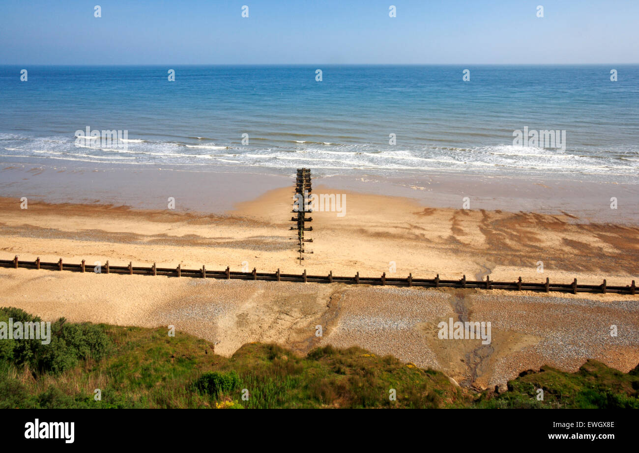 A view of sea defences on the east coast at Overstrand, Norfolk ...
