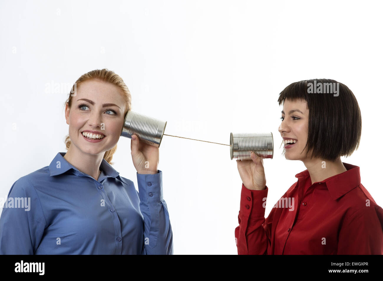 two business people using tin cans to communicate with each other Stock ...
