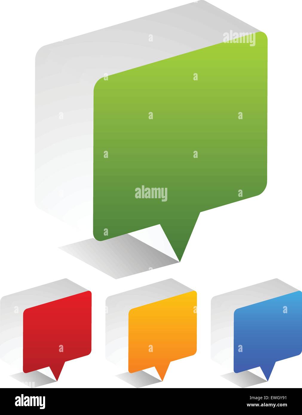 3d blank speech or talk bubbles in four colors: green, red, orange and ...