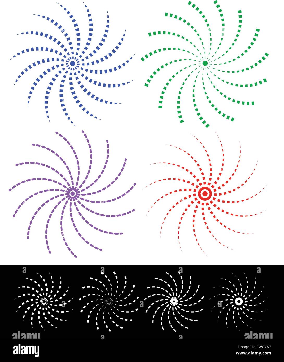 Various colorful abstract spirally elements with dashed lines. Vector ...