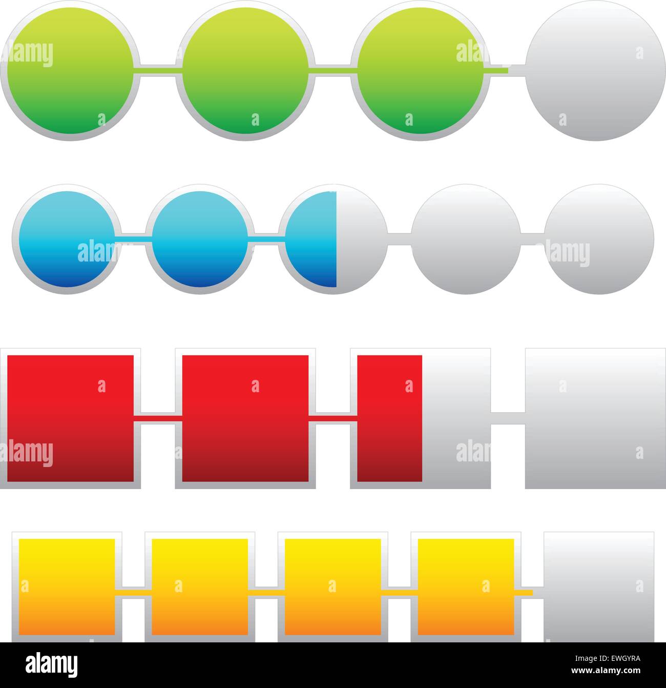 Progress indicators, loading, progress bars with basic colors. Levels ...