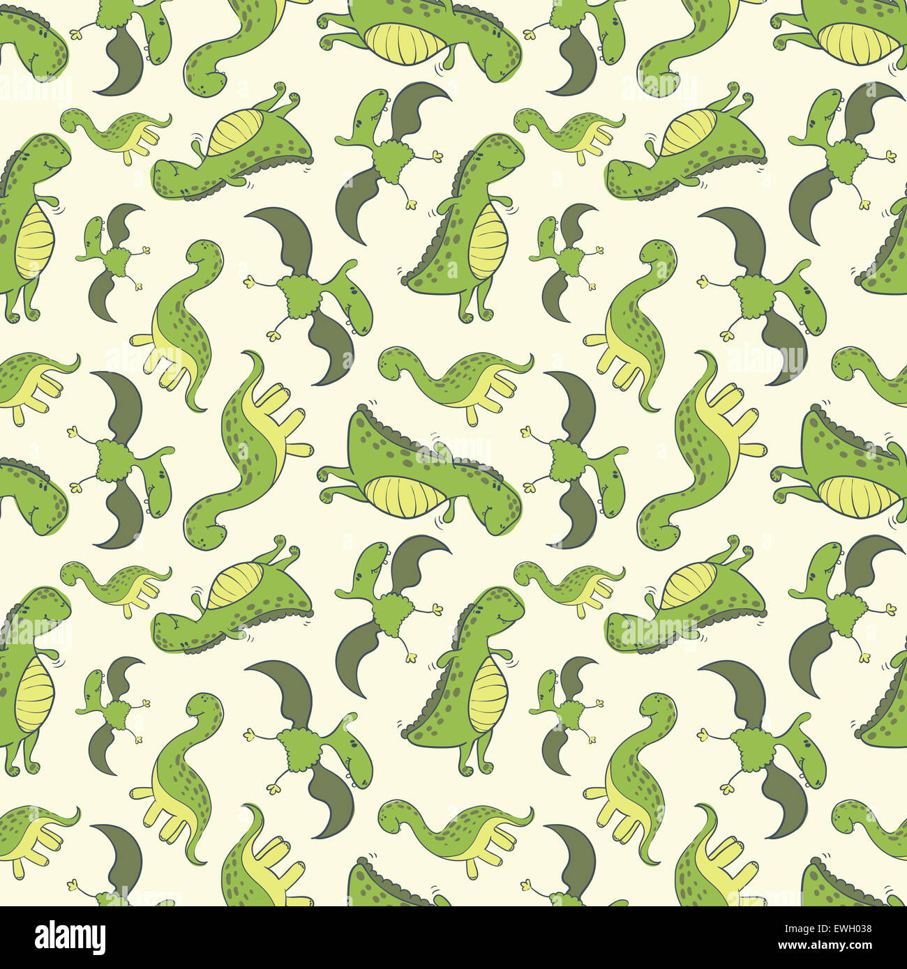 seamless wallpaper with green dinosaurs on white background Stock Photo ...