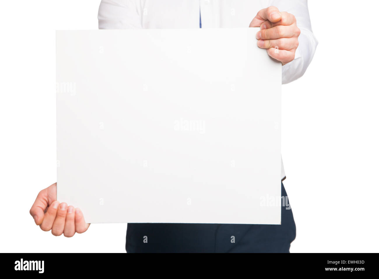 close up of man hands showing white blank board isolated on white Stock ...