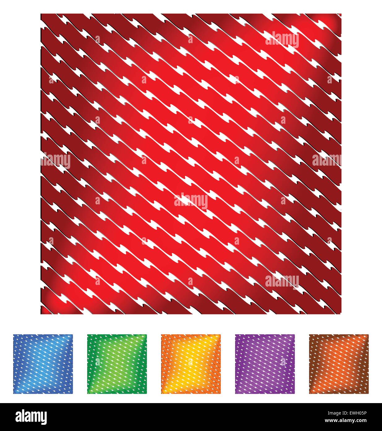 Squares with diagonal wavy, zigzag stripes cut in them. Red, blue ...