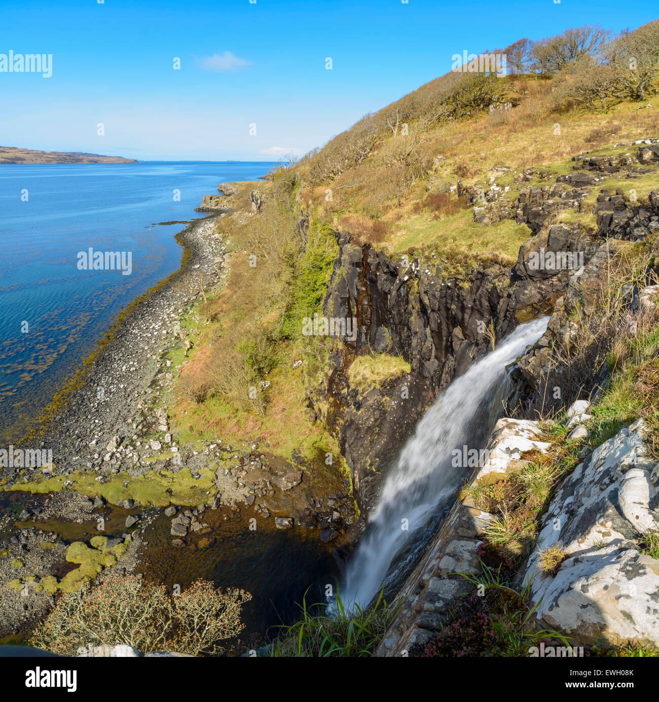 Eas Fors waterfall, near Ulva Ferry, Isle of Mull, Hebrides, Argyll and ...