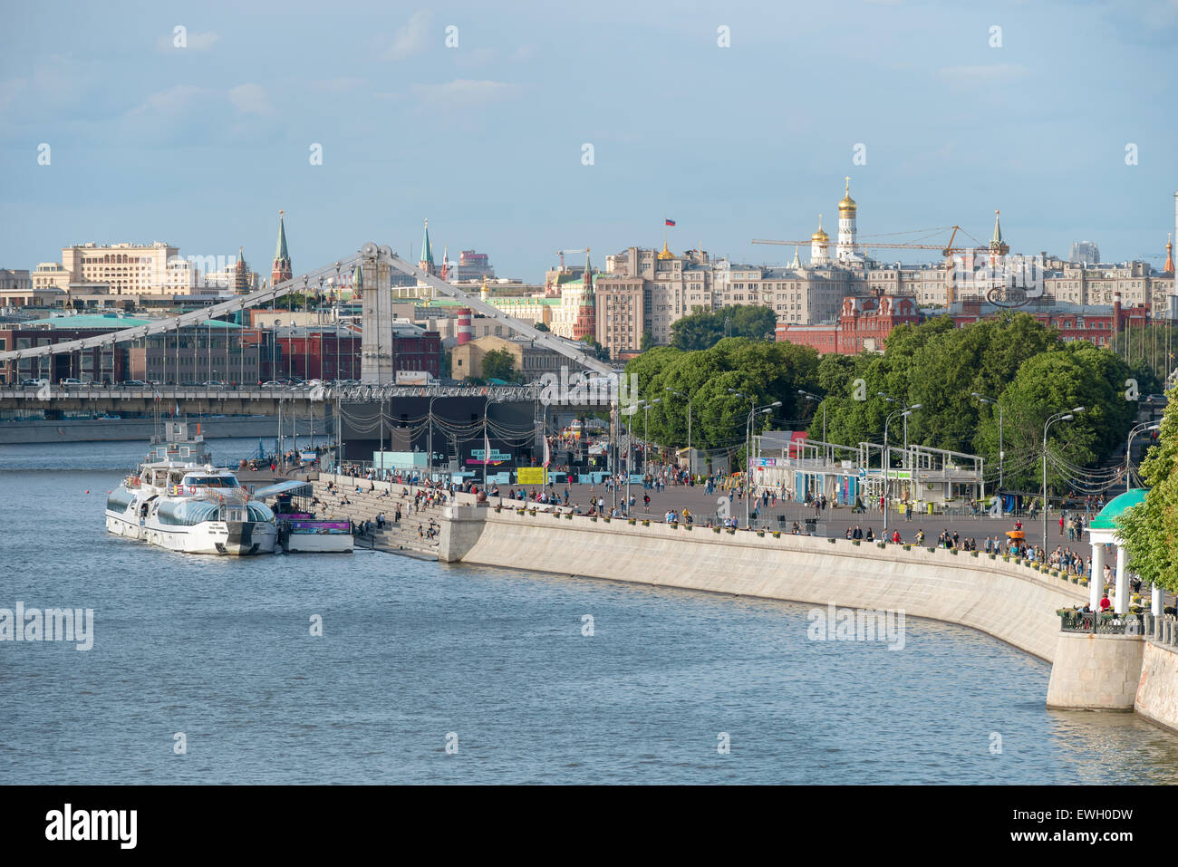the Crimean bridge and river dock in the Central Park of Culture and ...