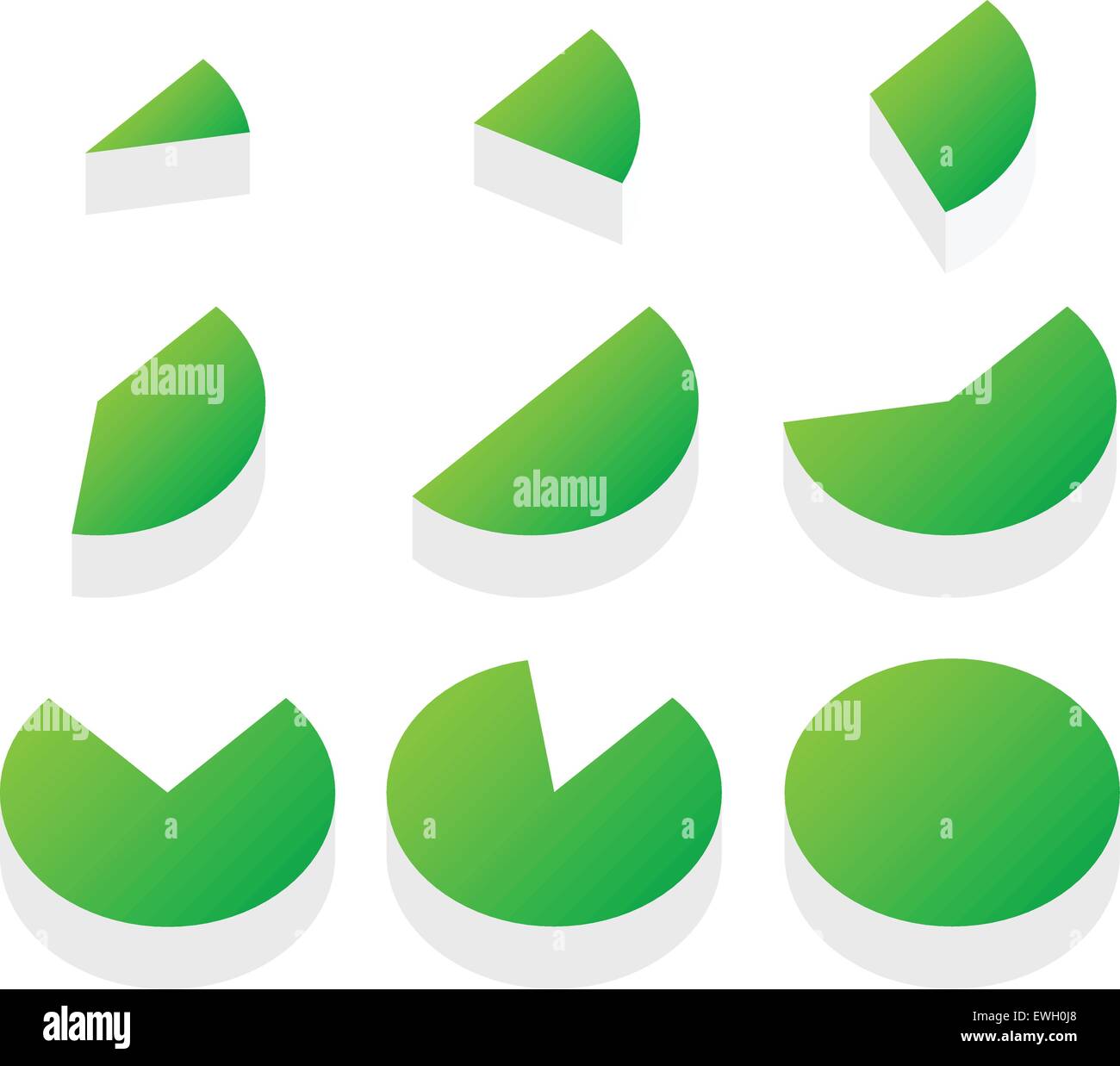 3d green piecharts. process, progress, segment, part, slice ...