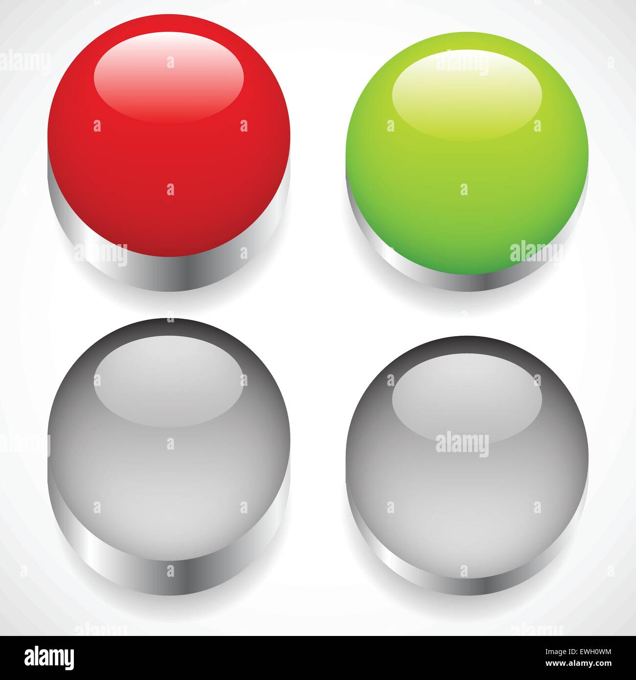 Intact, pressed button templates. Red, green pushbuttons or power ...