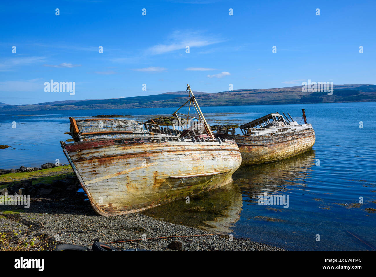 Wrecks of fishing boats near Salen, Isle of Mull, Hebrides, Argyll and ...
