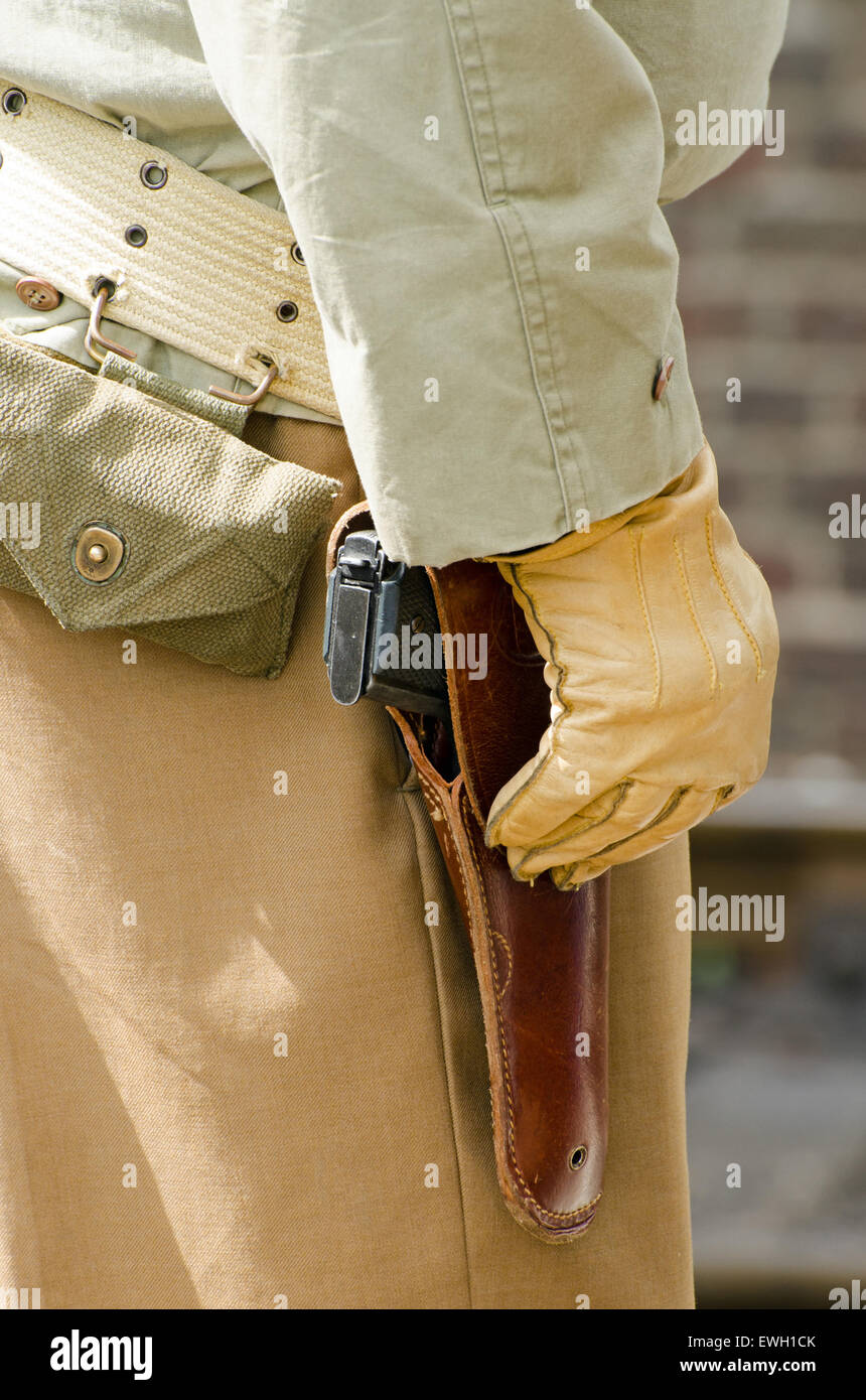 Military re-enactor in WW2 American military police GI uniform with M ...