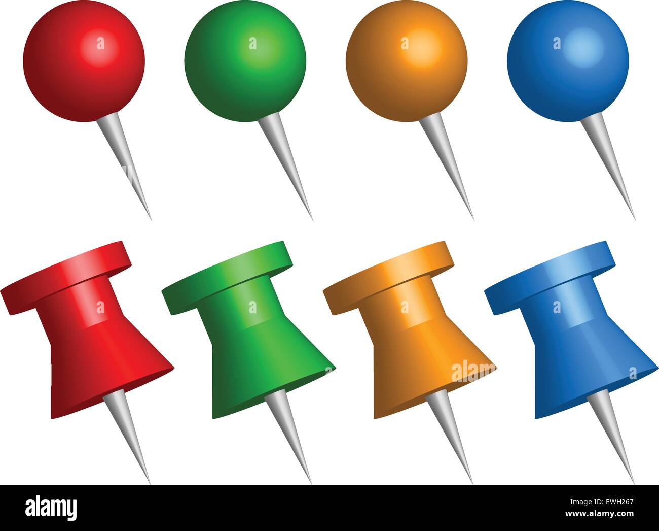 Set of 3d thumbtacks, push pins vector graphics Stock Vector Image ...