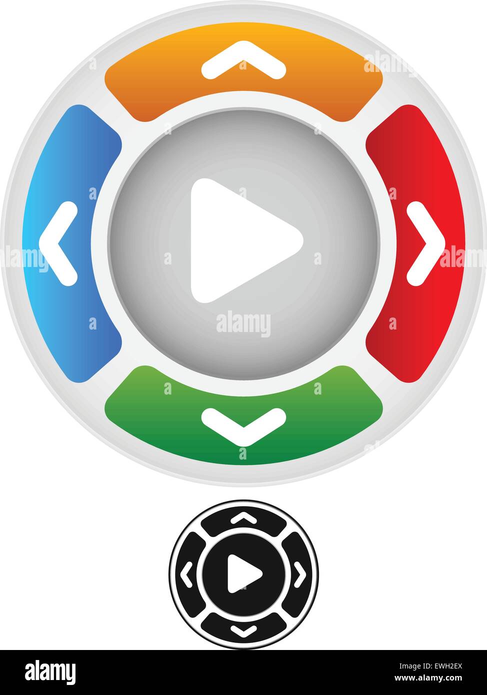 Arrows in four direction with play button at center Stock Vector Image ...
