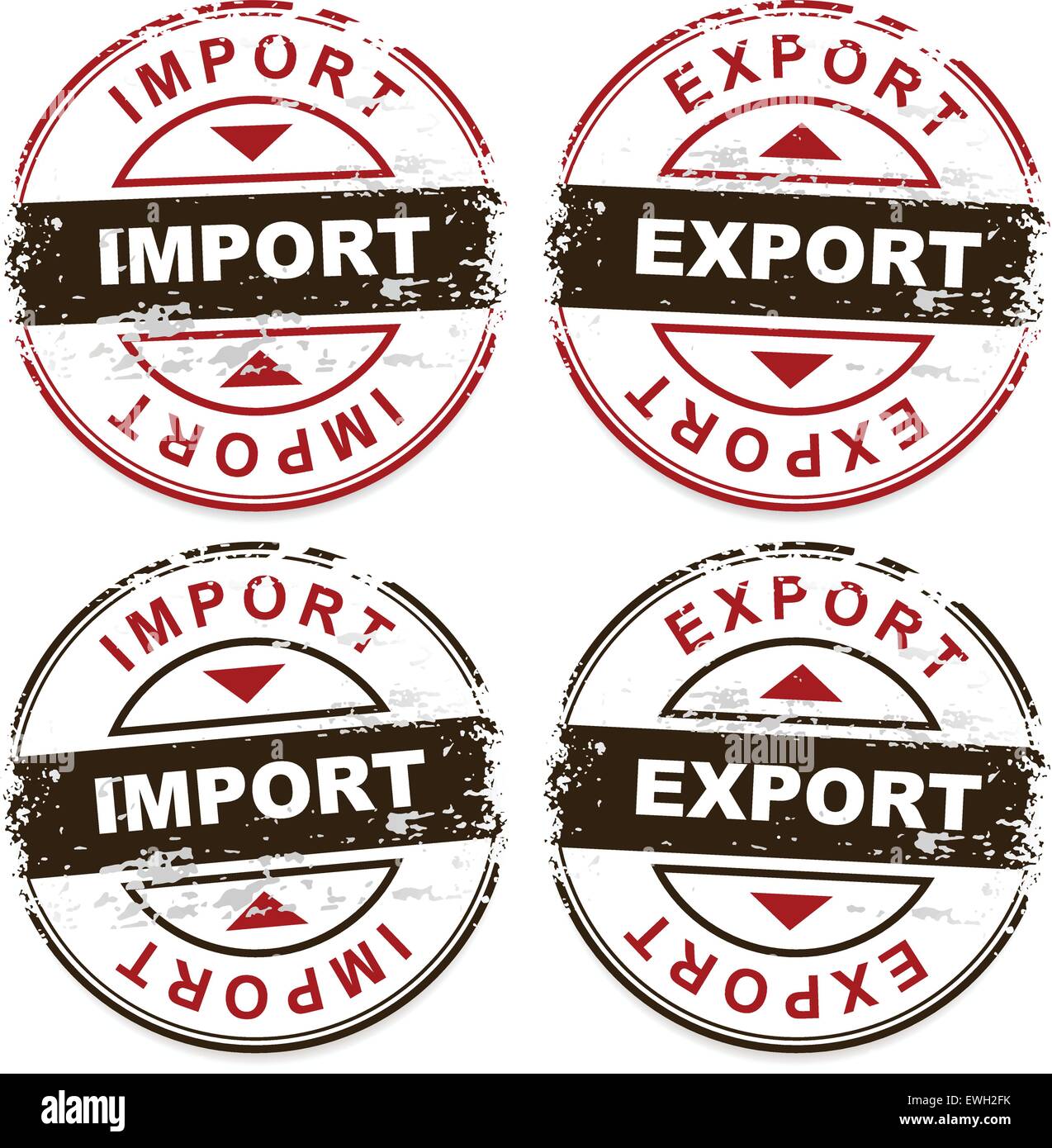 Grungy import, exports stamps, labels with arrows Stock Vector Image ...