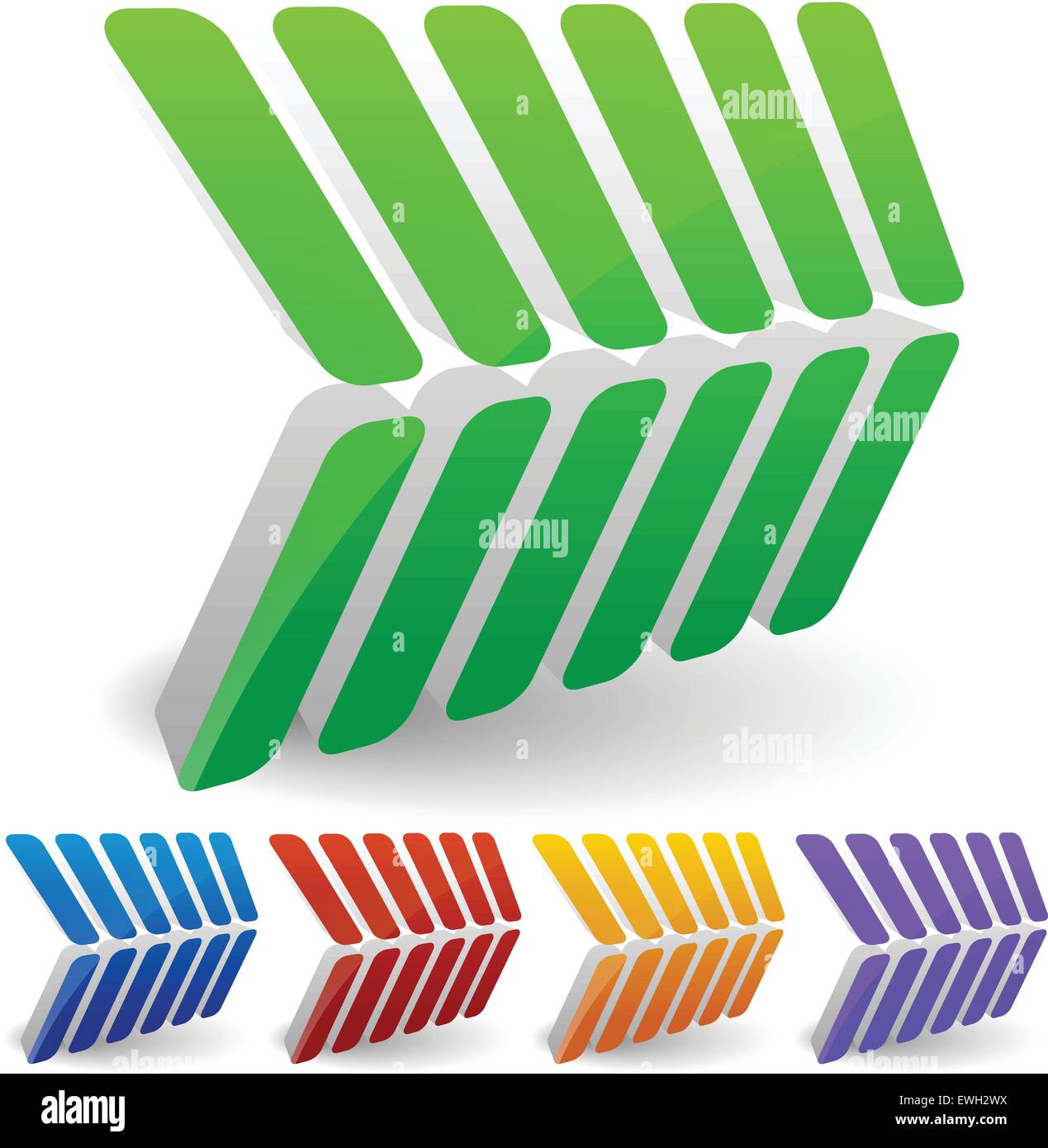 Vector illustration of a set of 3d abstract arrow shapes pointing right ...