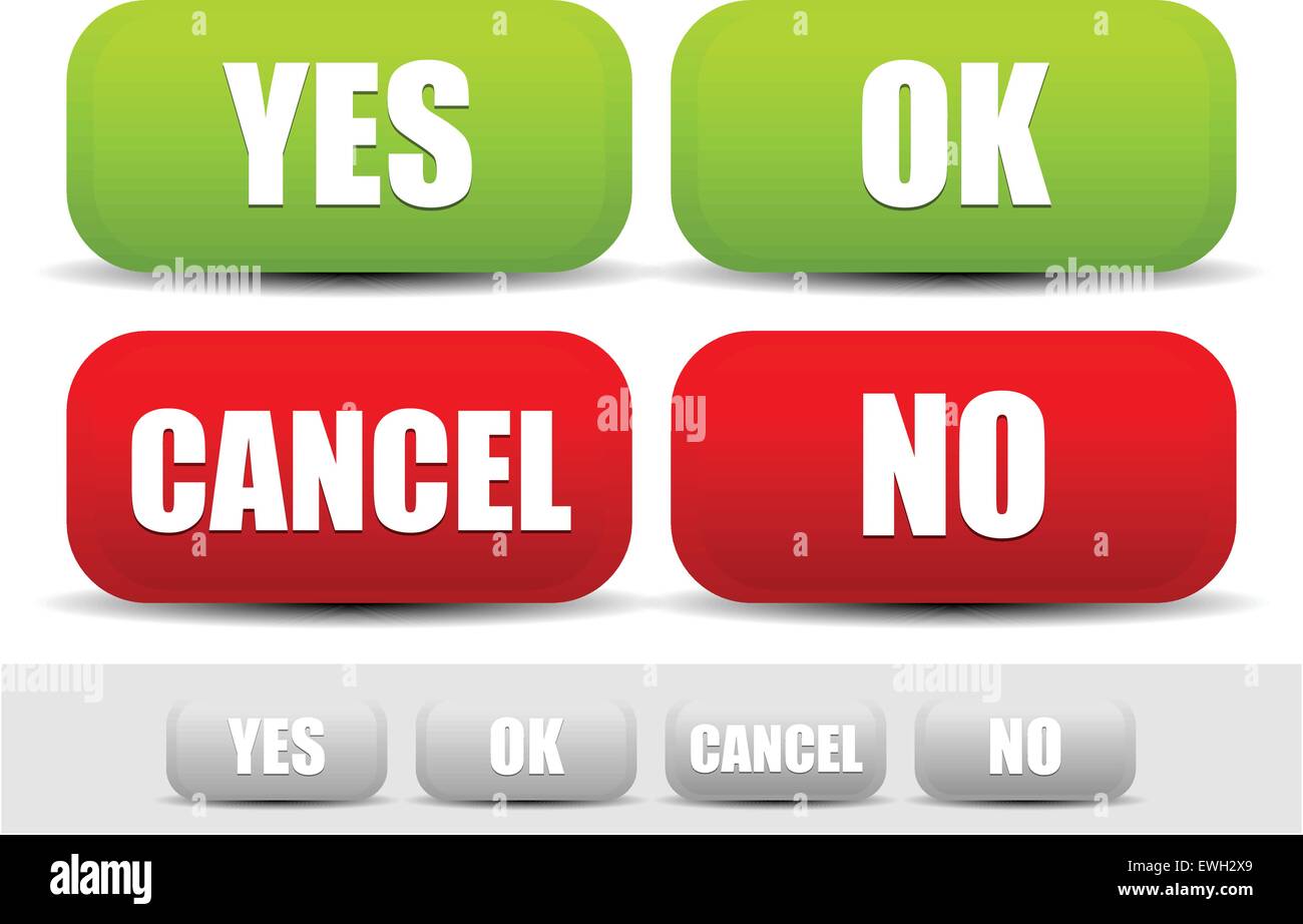 Vector illustration of buttons with words Yes, Ok, Cancel, No ...