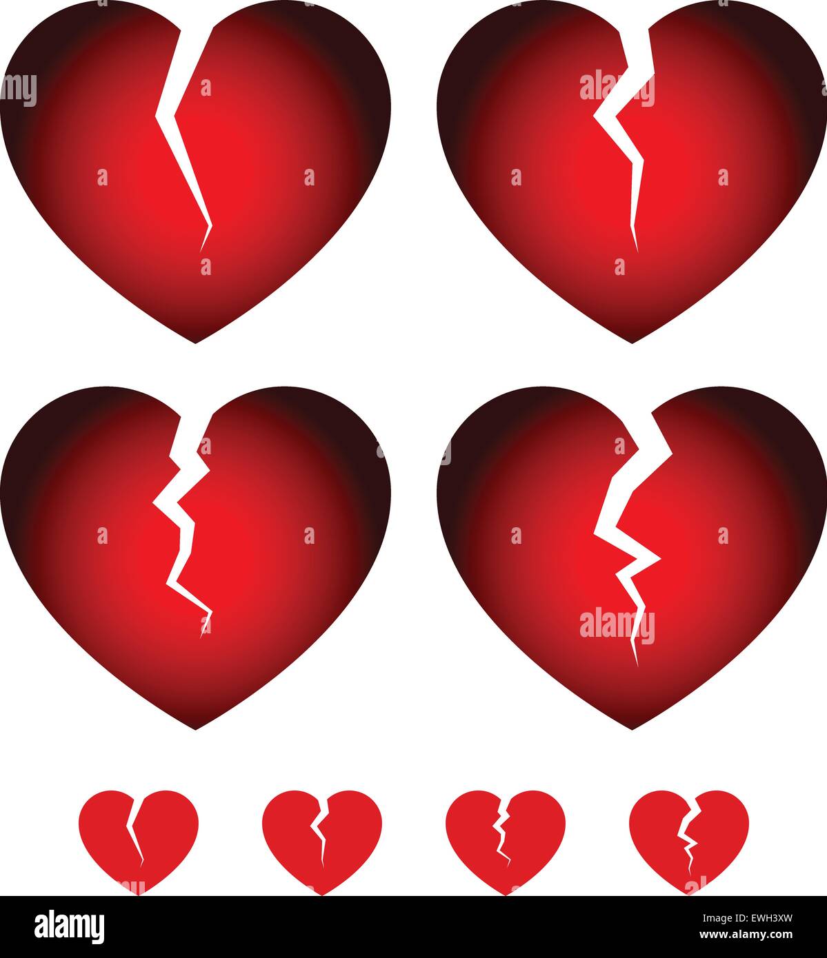 Broken hearts. Dislike, sadness, shattered hearts, rupture, break up ...