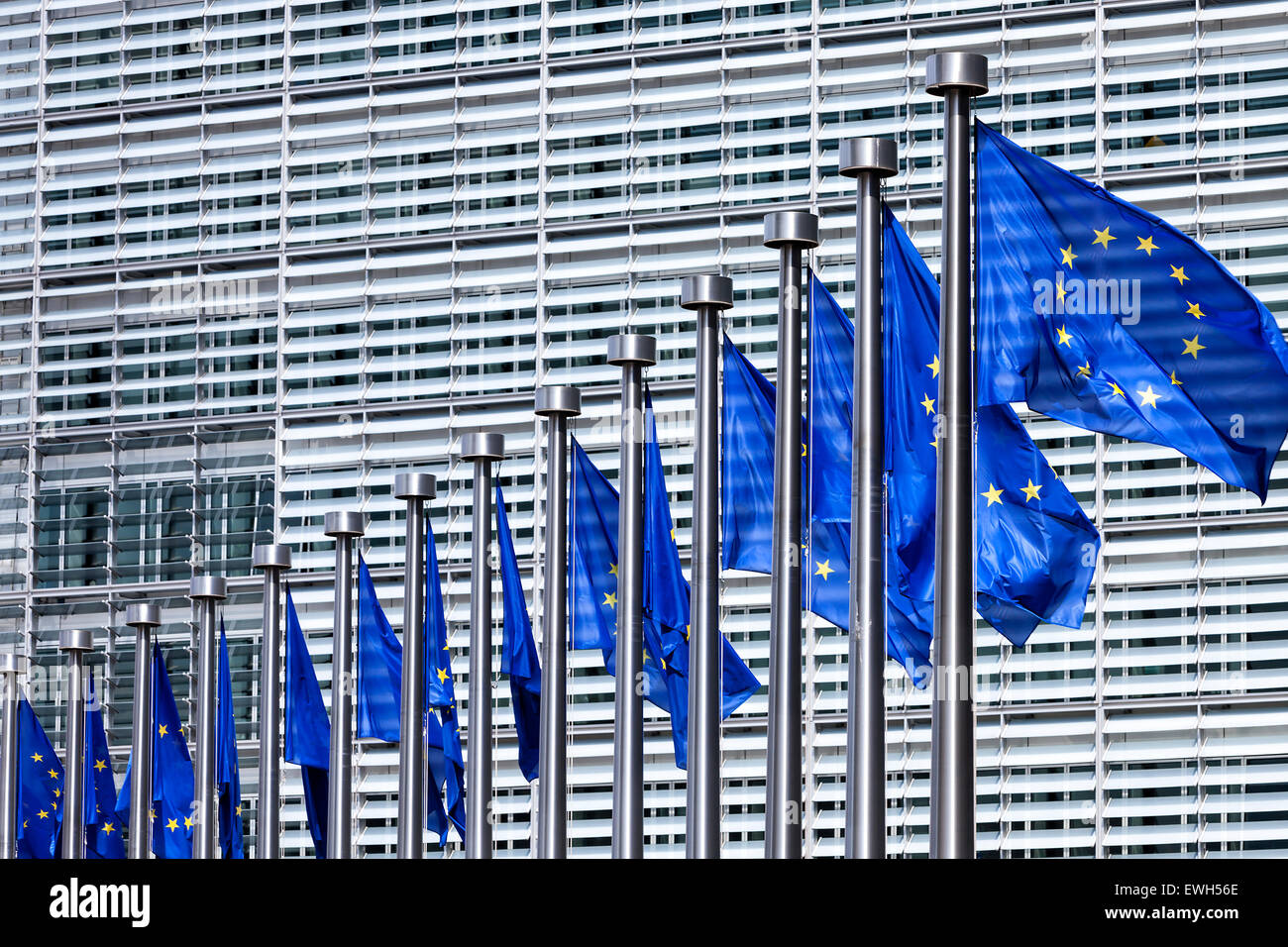 EU flags at European Commission in Brussels Stock Photo - Alamy