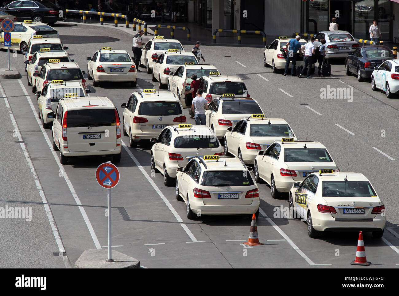 Berlin, Germany, taxis are in a waiting area at the terminal of the ...