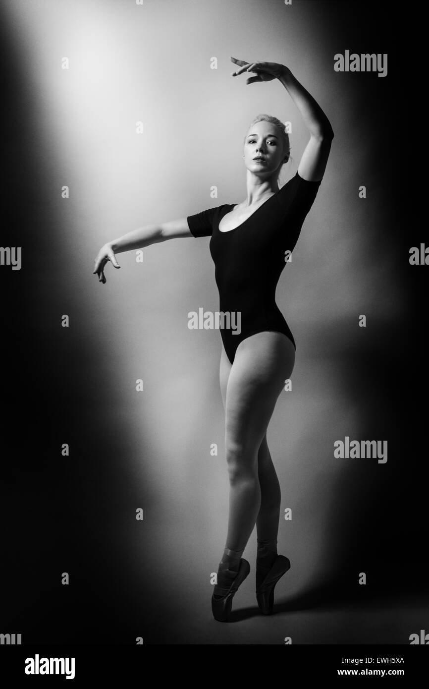 Black and white image of single ballerina high key image shot in the ...