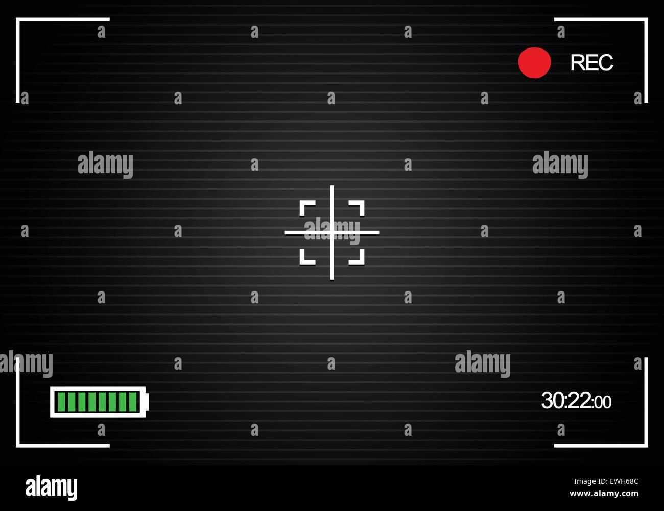 Stylized camera, "rec" background with battery indicator and counter ...