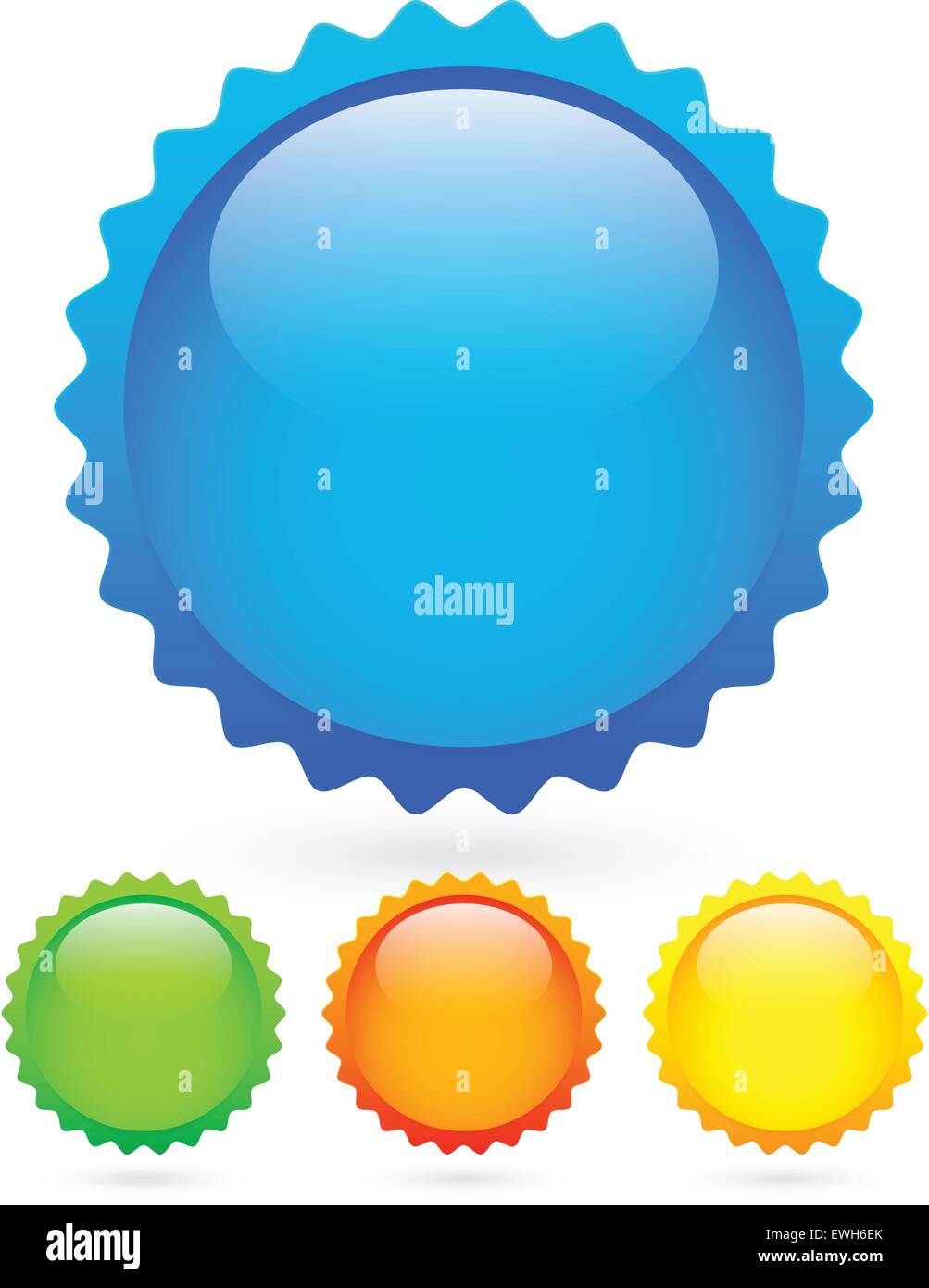 Vibrant, bright badges in 4 colors with highlight and shadow. Blank ...