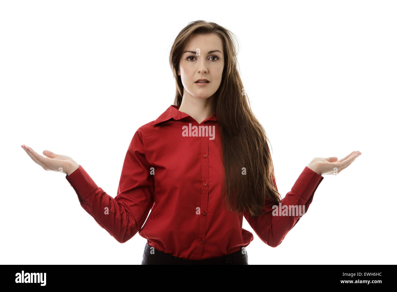 woman with with both arms up and hand showing out outstretched Stock ...