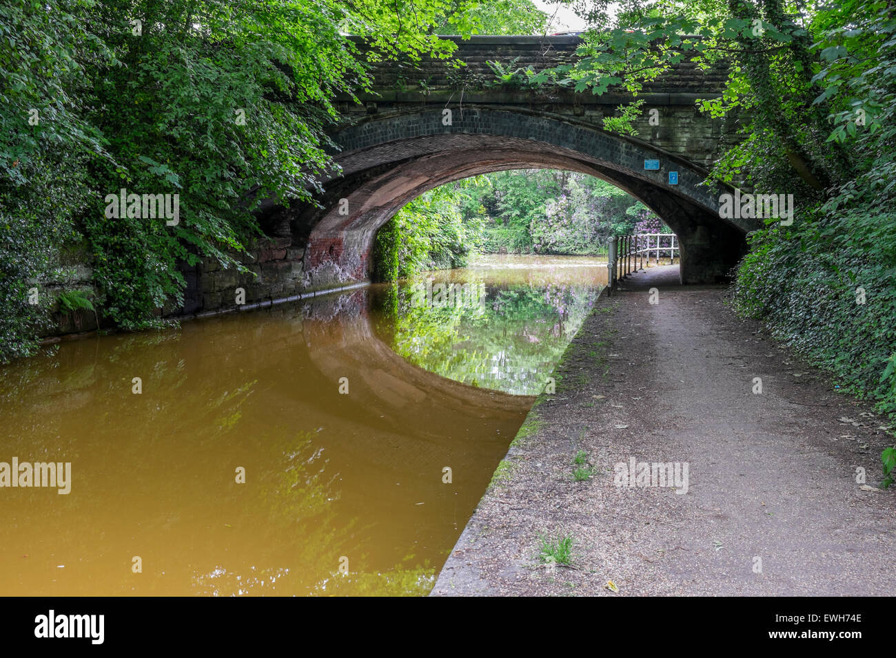 Bridgewater Canal with tow path and small bridge Stock Photo - Alamy