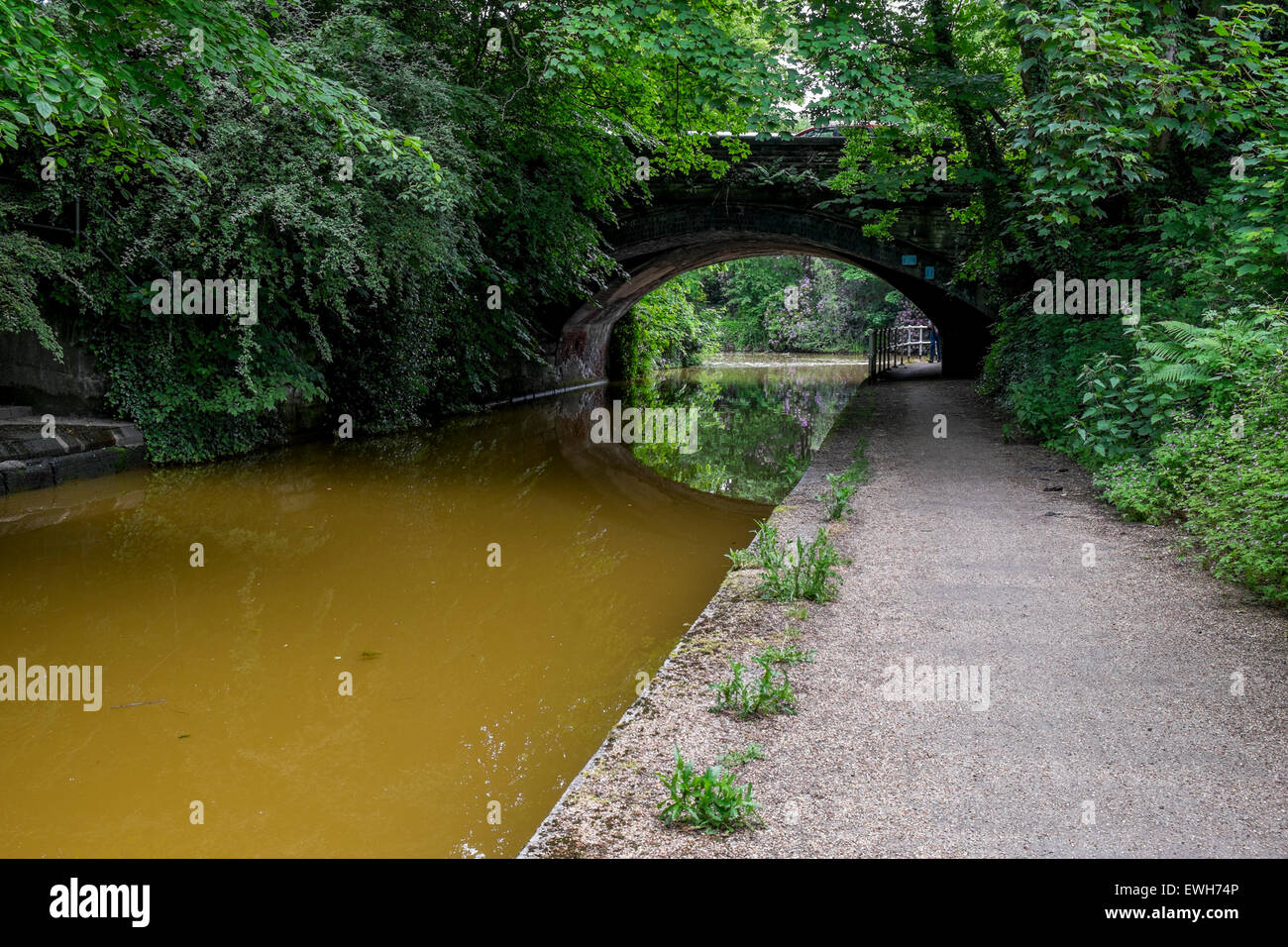 Bridgewater Canal with tow path and small bridge Stock Photo - Alamy