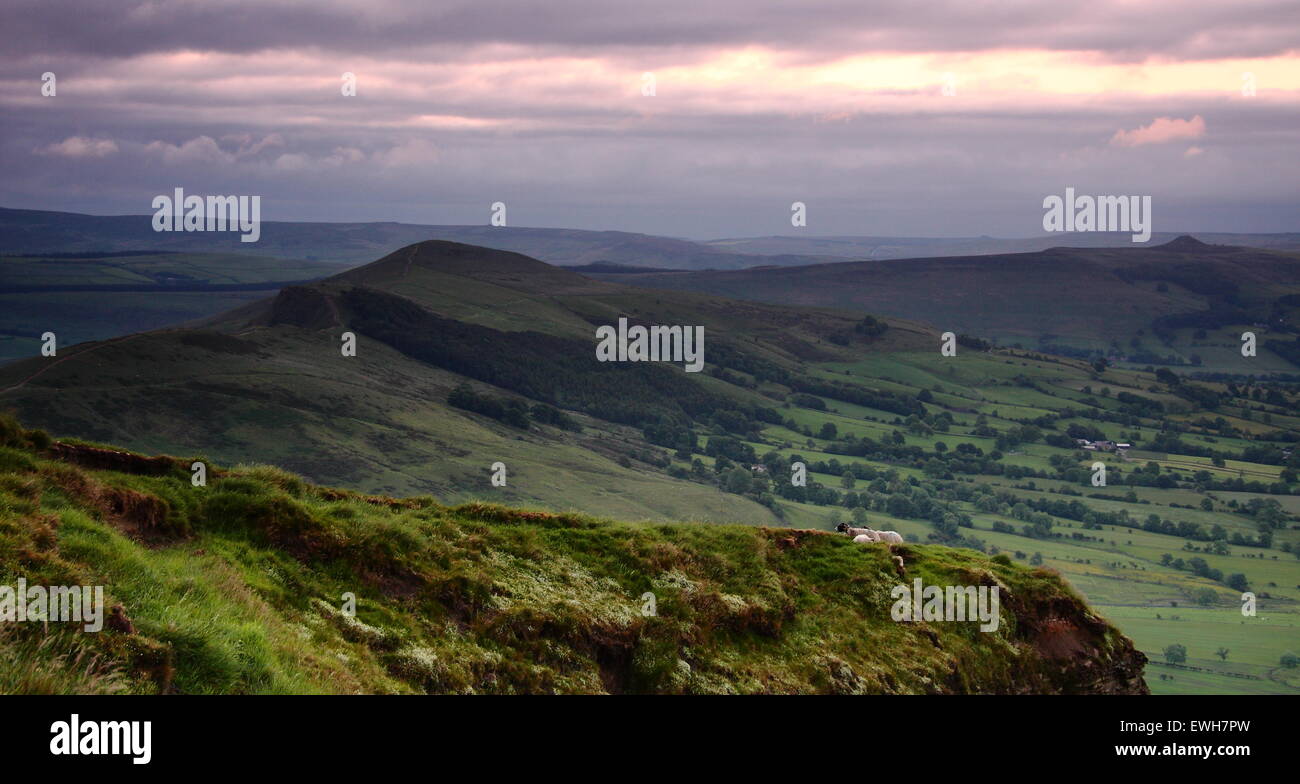 The Great Ridge seen from Mam Tor above Castleton in the Peak District ...
