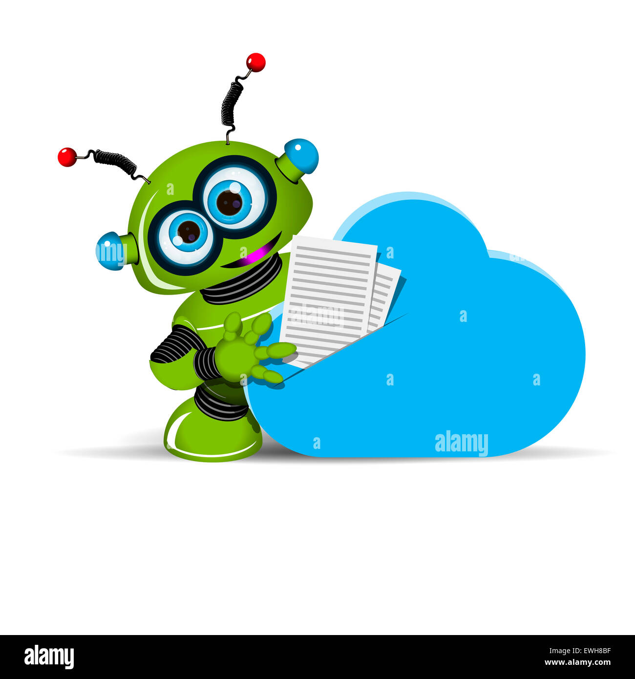 Illustration of a green robot documents and cloud Stock Photo - Alamy