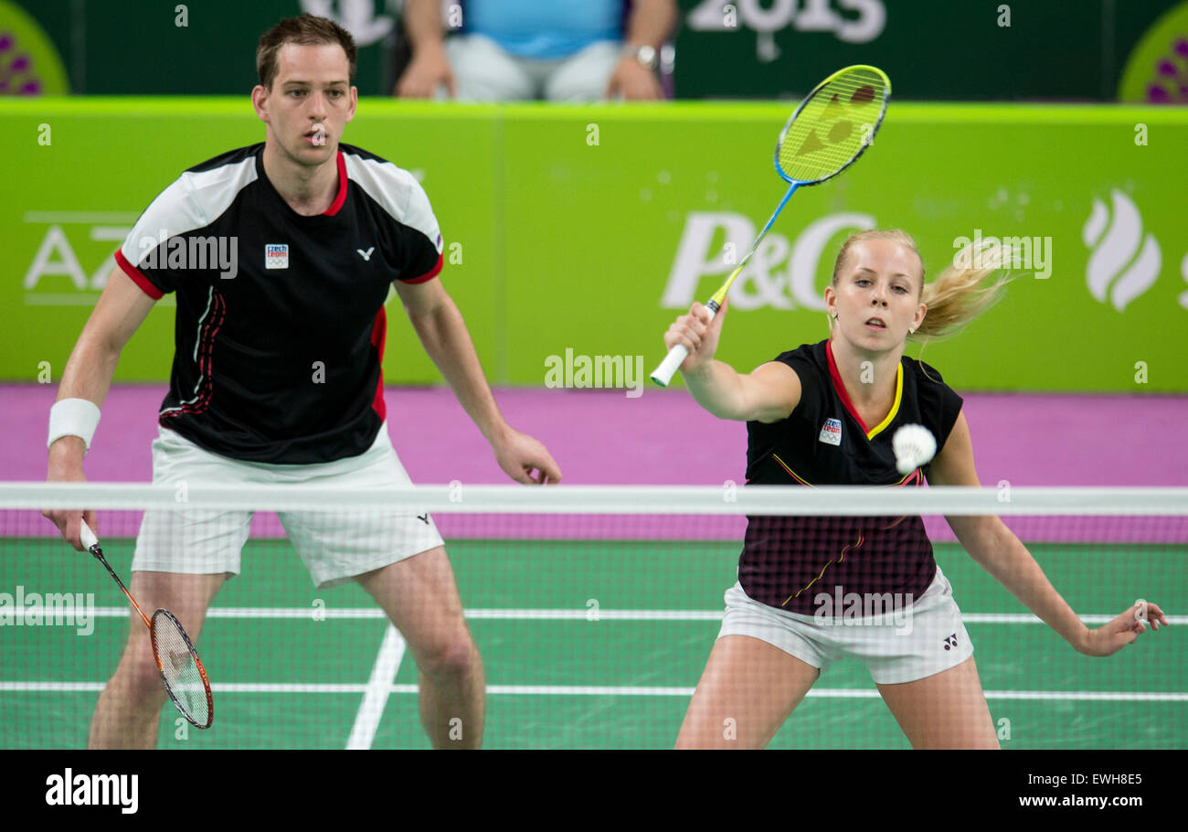 Czech players Alzbeta Basova, right, and Jakub Bitman compete in ...