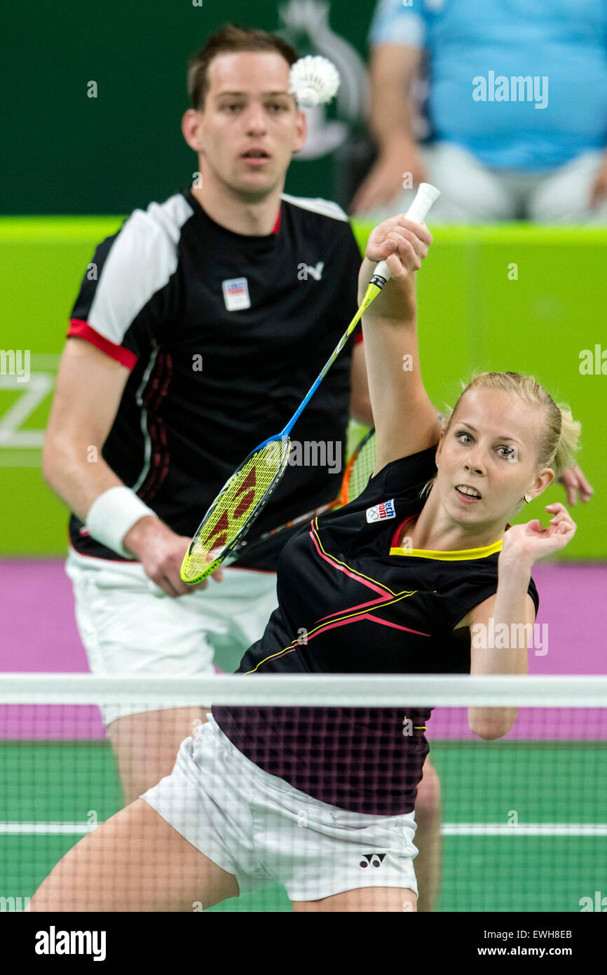 Czech players Alzbeta Basova, right, and Jakub Bitman compete in ...