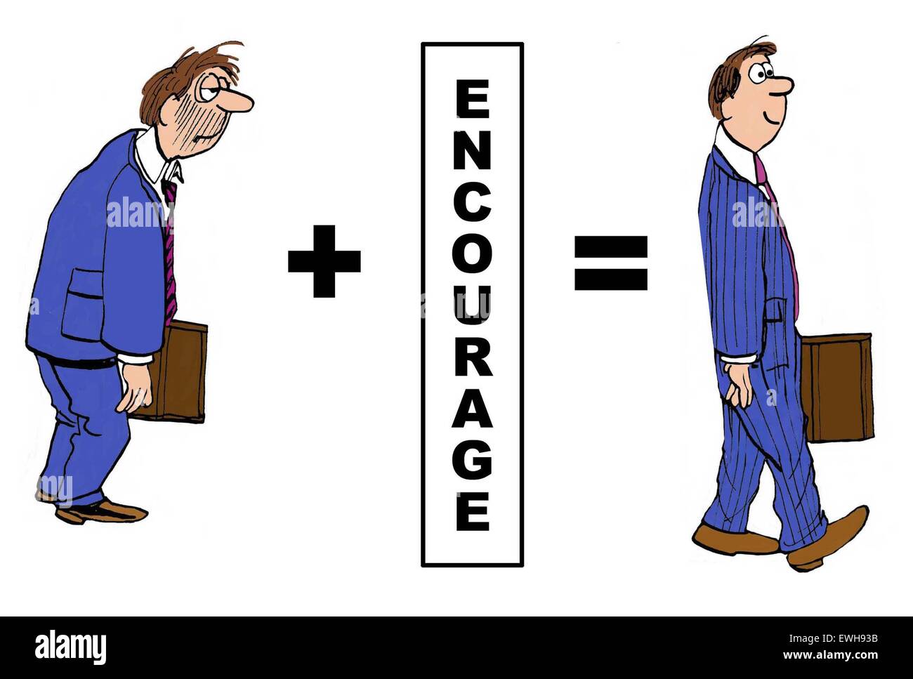 Business cartoon showing the positive impact of 'encourage' on the ...