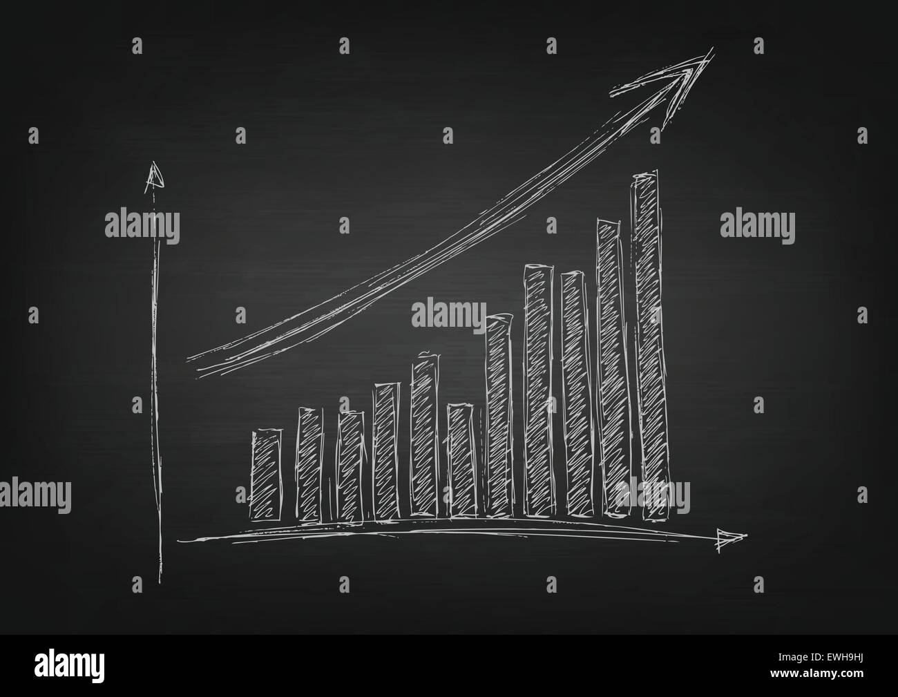 Growing graph hand drawing with arrow on black chalkboard. Vector ...