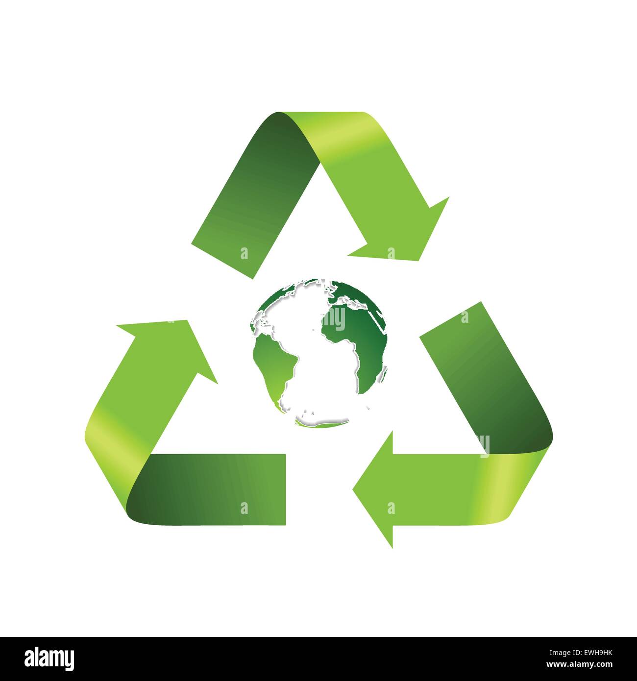 Green recycle logo and globe isolated on white. Vector background Stock ...