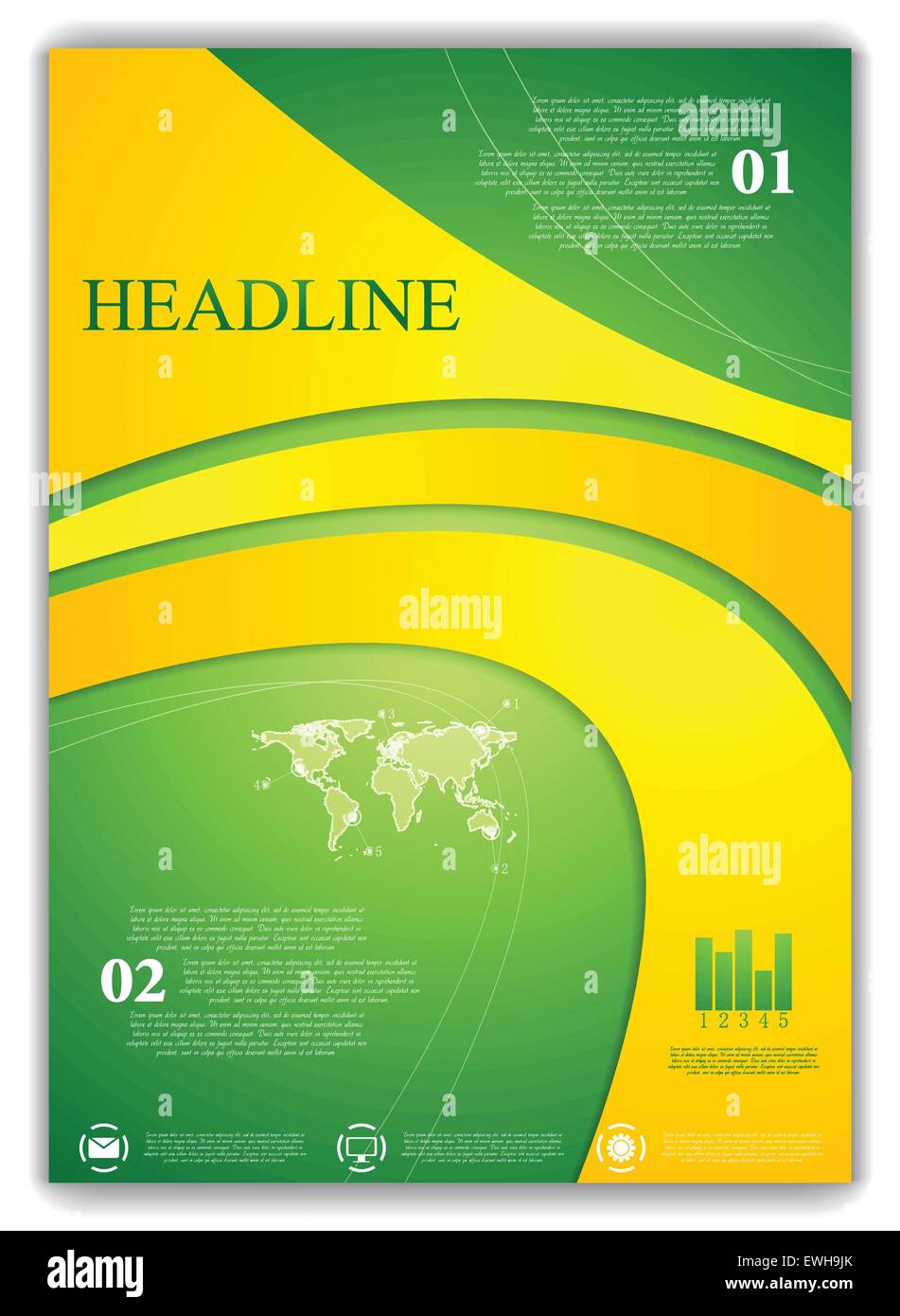 Abstract green yellow wavy flyer design. Vector background Stock Vector ...
