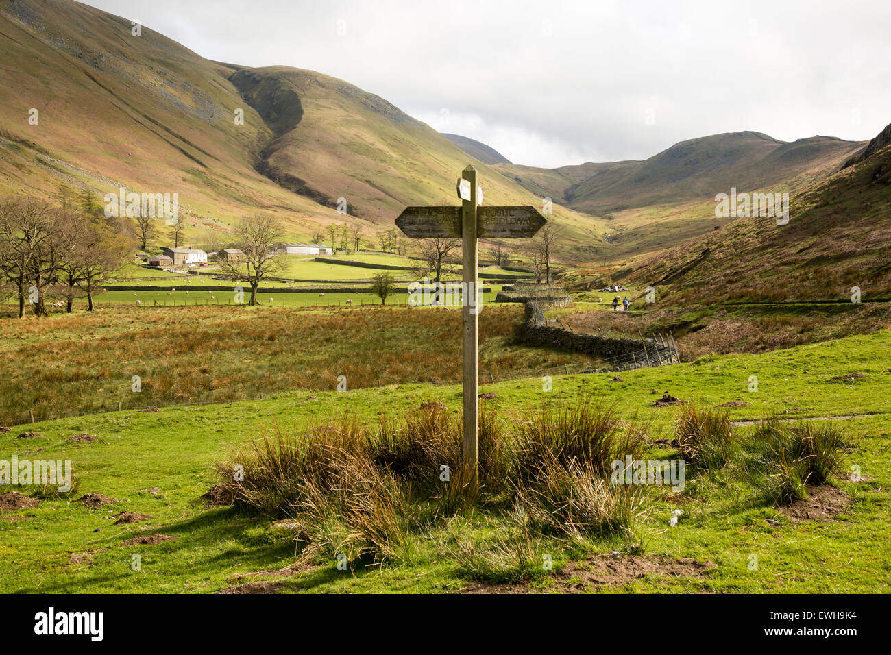 Wooden footpath pointer signpost at Fusedale, Howtown, Lake District ...