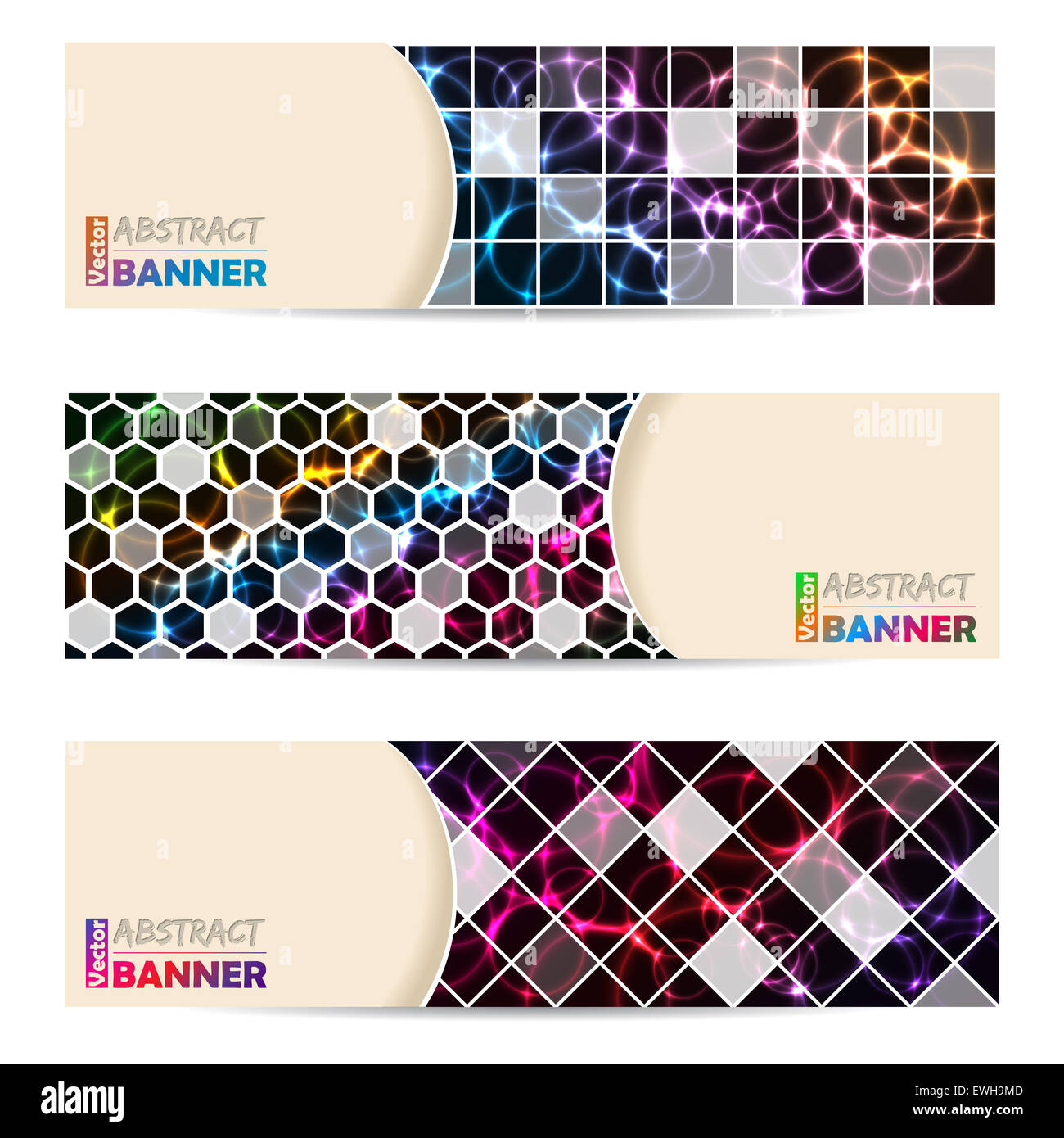 Cool banner set of three with abstract laser plasma background Stock ...
