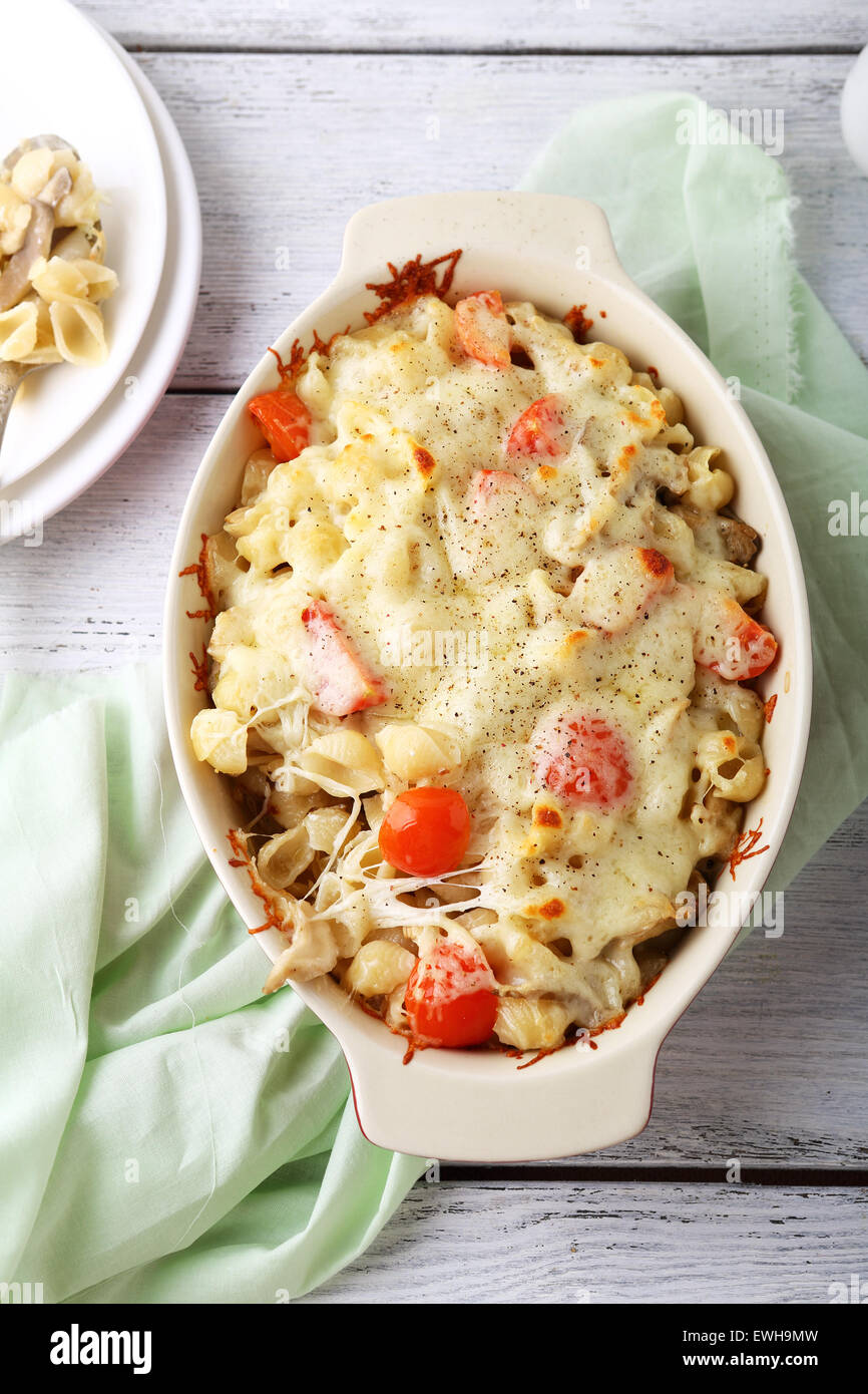pasta with cheese and tomato, italian food top view Stock Photo - Alamy