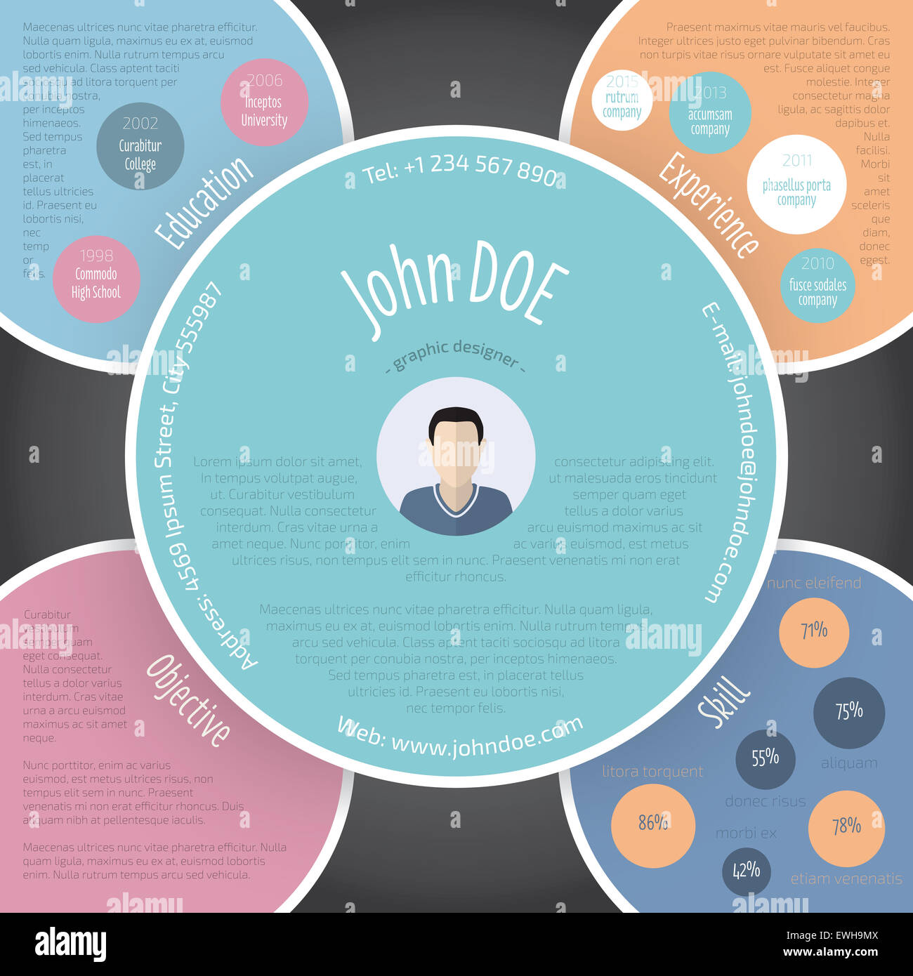 Colorful circles resume curriculum vitae cv template design Stock Photo ...