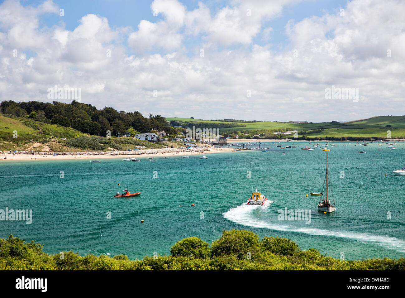 Rock, Cornwall and the Black Tor Ferry across the Camel Estuary seen ...