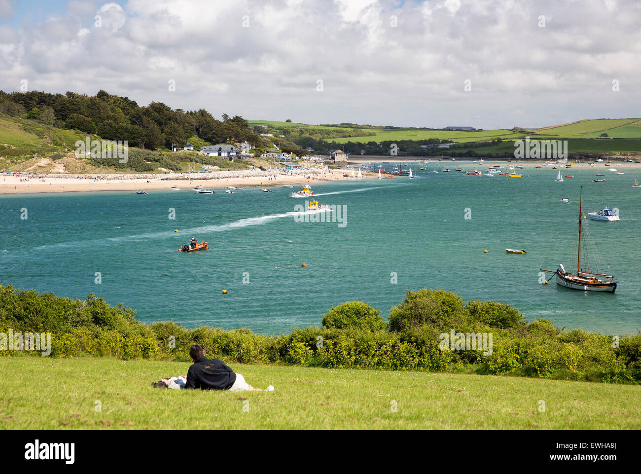 Rock, Cornwall and the Black Tor Ferry across the Camel Estuary seen ...